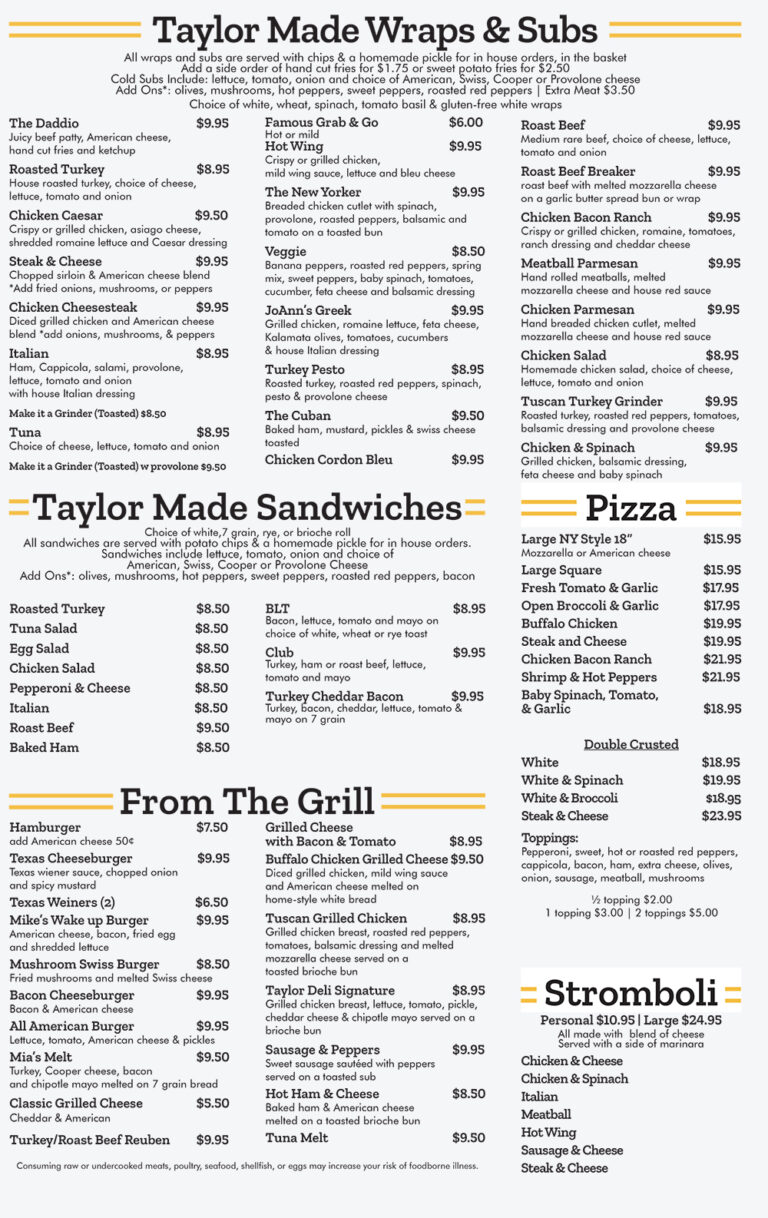 Taylor Deli | Deli Menu